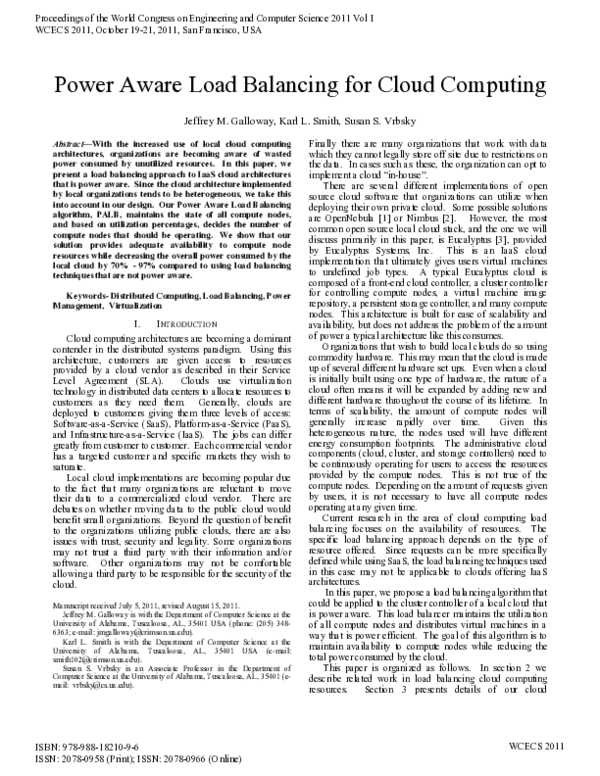 (PDF) Power Aware Load Balancing for Cloud Computing