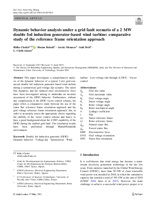 Pdf Dynamic Behavior Analysis Under A Grid Fault Scenario Of A 2 Mw Double Fed Induction