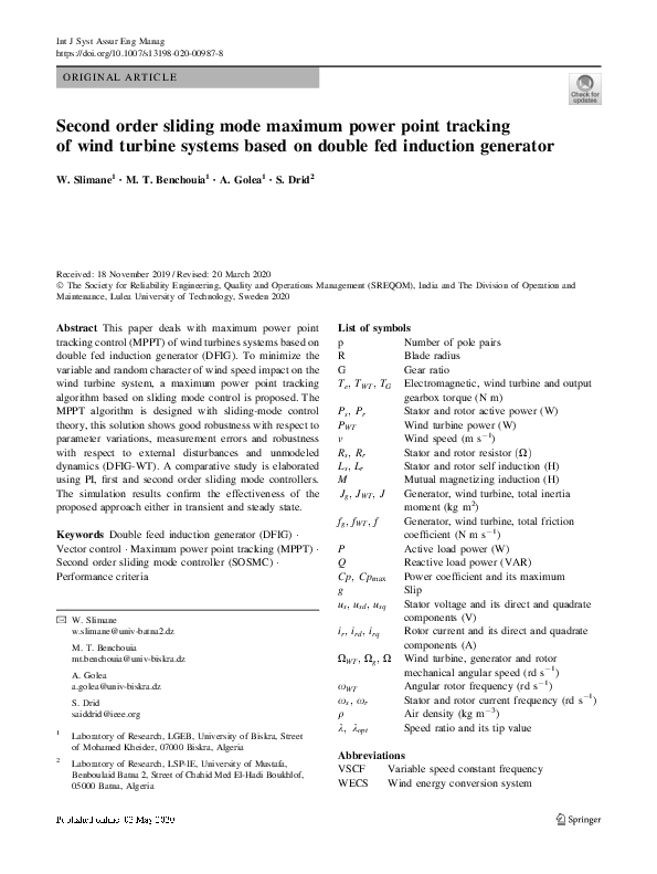 Pdf Second Order Sliding Mode Maximum Power Point Tracking Of Wind Turbine Systems Based On