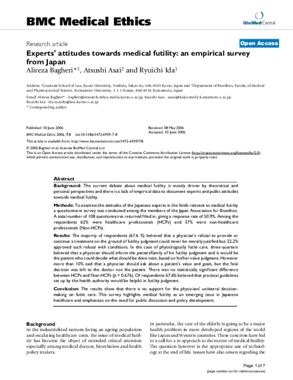 (PDF) Experts' attitudes towards medical futility: an empirical survey ...