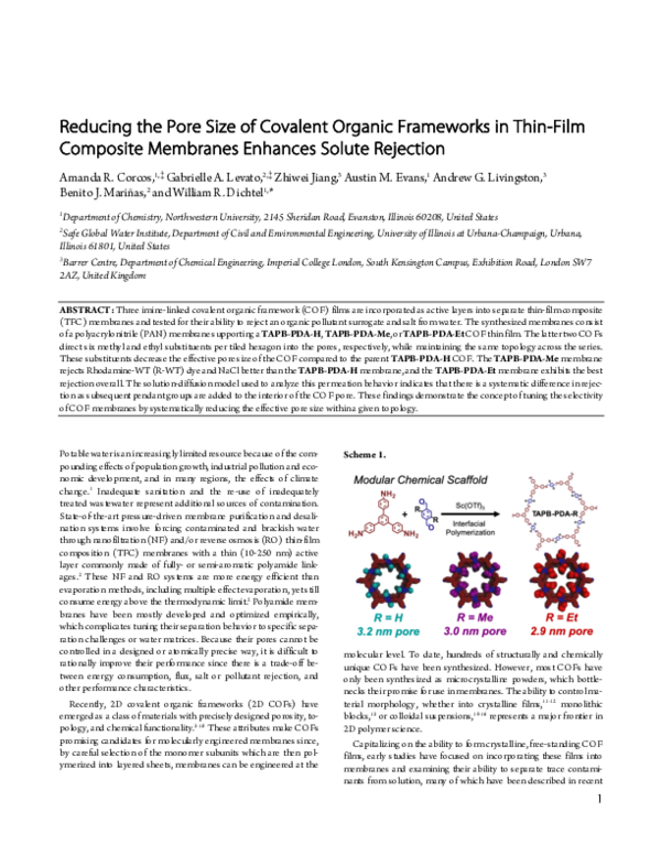 (PDF) Reducing the Pore Size of Covalent Organic Frameworks in Thin-Film Composite Membranes ...