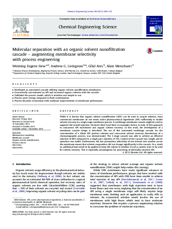 Pdf Molecular Separation With An Organic Solvent Nanofiltration Cascade Augmenting Membrane