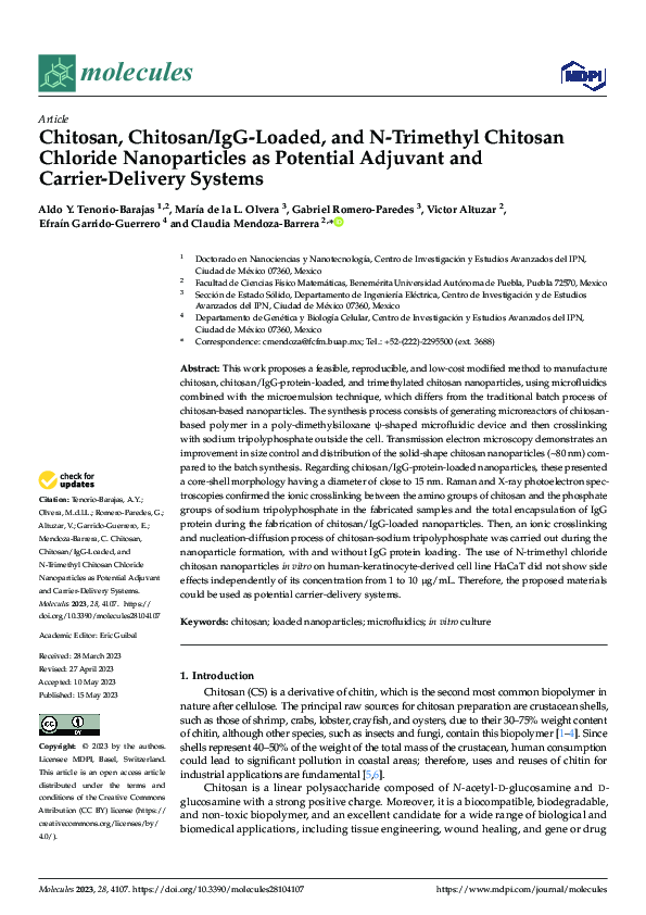 (PDF) Chitosan, Chitosan/IgG-Loaded, and N-Trimethyl Chitosan Chloride Nanoparticles as ...