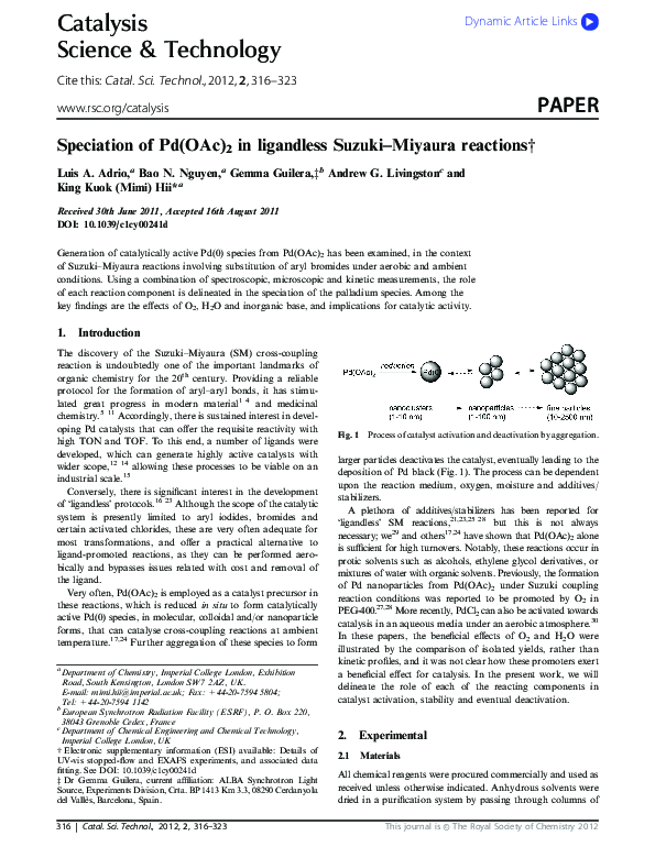 (PDF) Speciation of Pd(OAc)2in ligandless Suzuki–Miyaura reactions