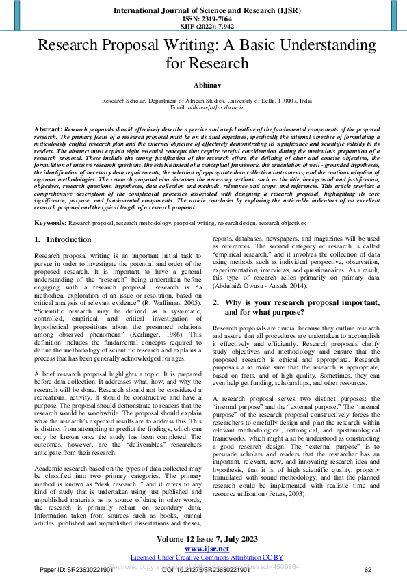 (PDF) Research Proposal Writing: A Basic Understanding for Research