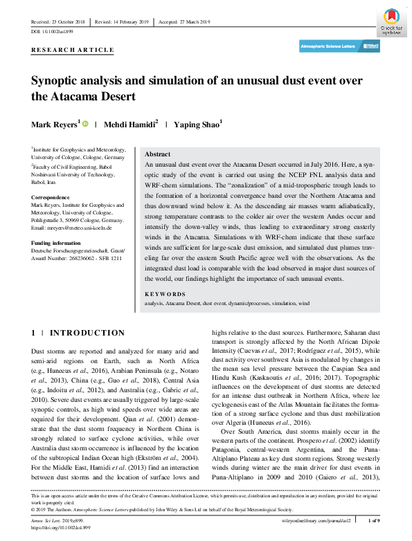 (PDF) Synoptic analysis and simulation of an unusual dust event over the Atacama Desert