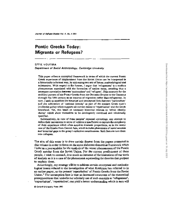 (PDF) Pontic Greeks Today: Migrants or Refugees