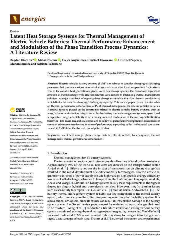 (PDF) Latent Heat Storage Systems for Thermal Management of Electric Vehicle Batteries: Thermal ...