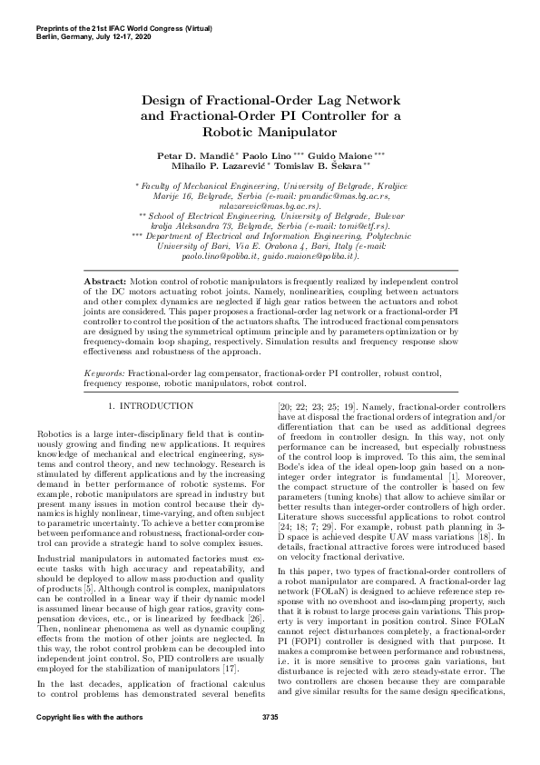 Pdf Design Of Fractional Order Lag Network And Fractional Order Pi