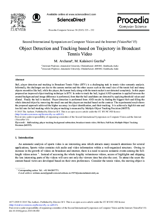 (PDF) Object Detection and Tracking Based on Trajectory in Broadcast Tennis Video