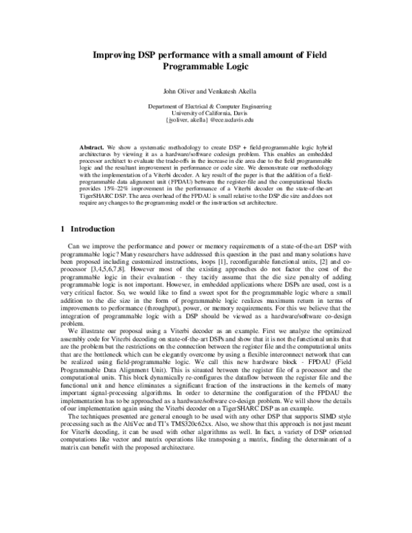 (PDF) Improving DSP Performance with a Small Amount of Field Programmable Logic