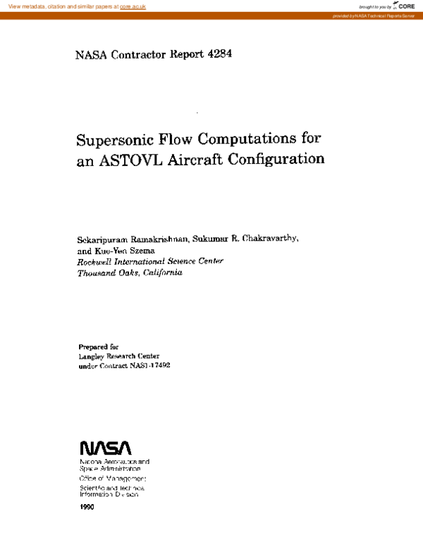 (PDF) Supersonic flow computations for an ASTOVL aircraft configuration ...