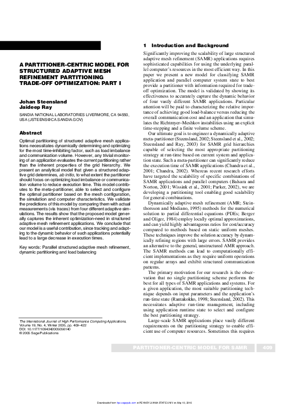 Pdf 409partitioner Centric Model For Samr A Partitioner Centric Model For Structured Adaptive