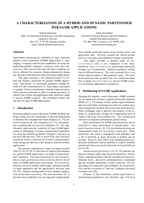 (PDF) A characterization of a hybrid and dynamic partitioner for SAMR applications
