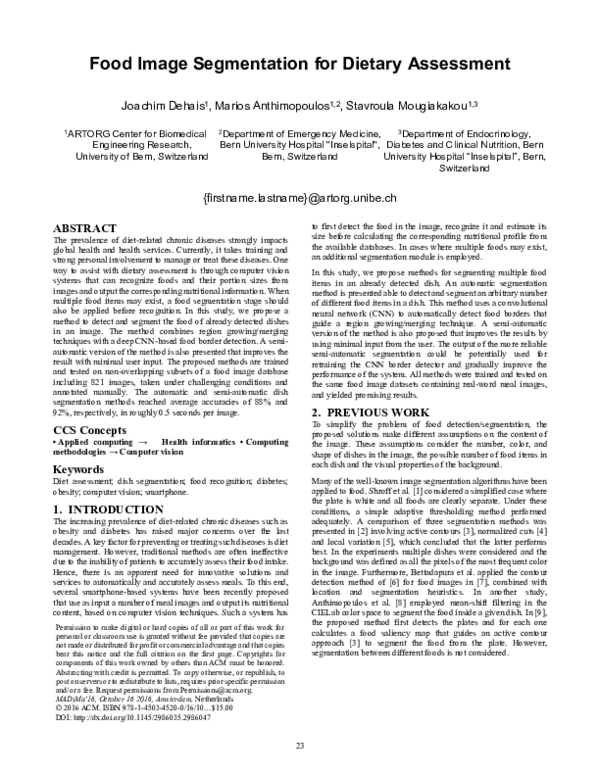 (PDF) Food Image Segmentation for Dietary Assessment