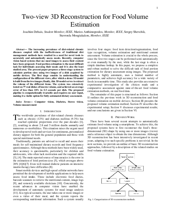 (PDF) Two-View 3D Reconstruction for Food Volume Estimation