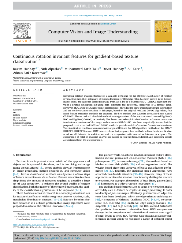 (PDF) Continuous rotation invariant features for gradient-based texture ...