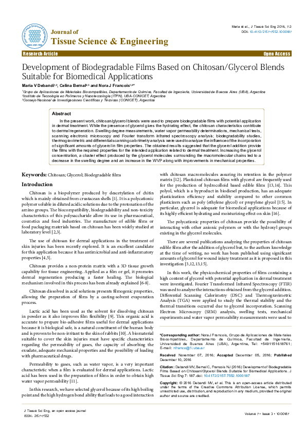 (PDF) Development of Biodegradable Films Based on Chitosan/Glycerol ...