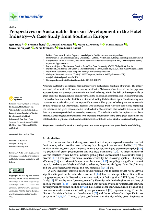 (PDF) Perspectives on Sustainable Tourism Development in the Hotel ...