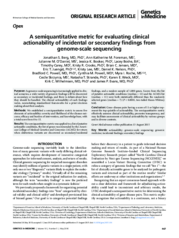 (PDF) A semiquantitative metric for evaluating clinical actionability ...