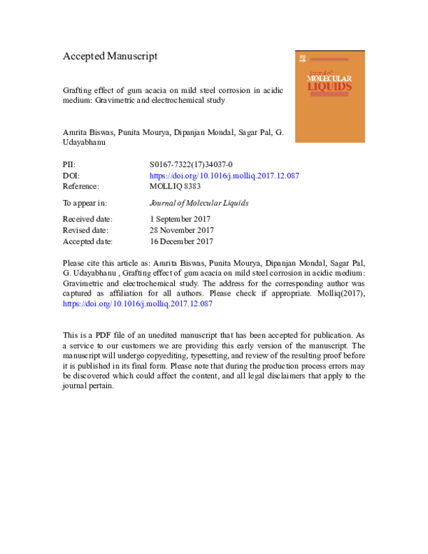 (PDF) Grafting effect of gum acacia on mild steel corrosion in acidic ...
