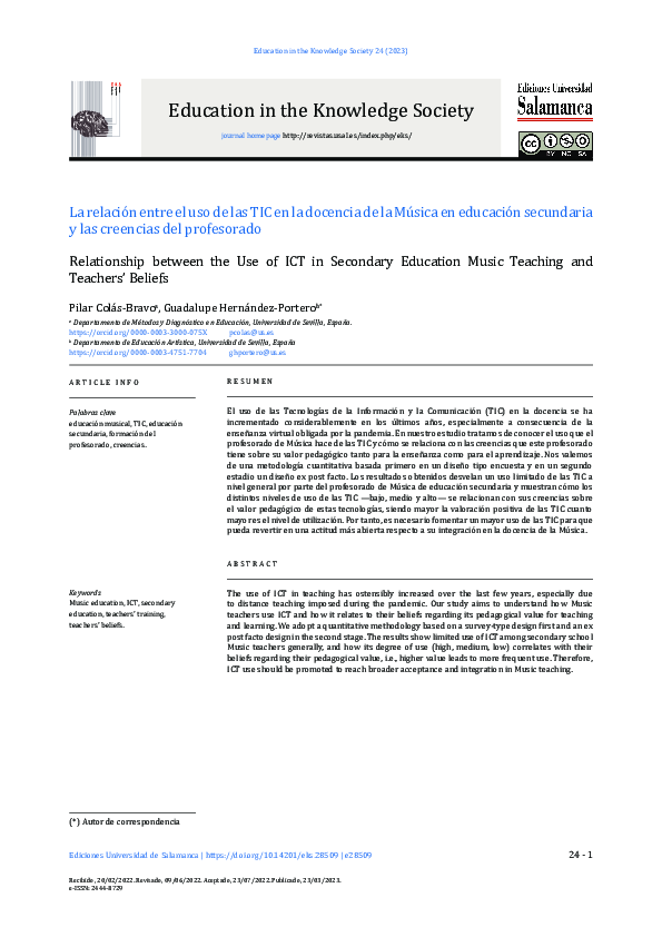 (PDF) Relationship between the Use of ICT in Secondary Education Music ...