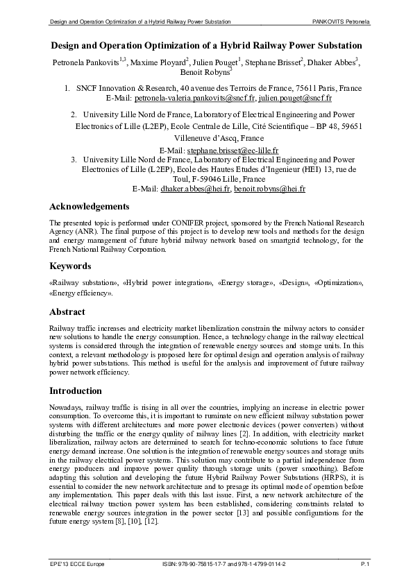Pdf Design And Operation Optimization Of A Hybrid Railway Power