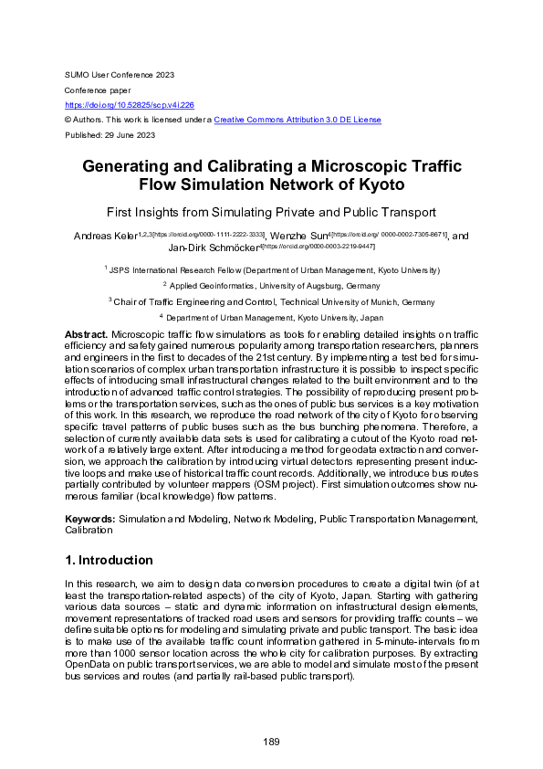 Generating And Calibrating A Microscopic Traffic Flow Simulation Network Of Kyoto First