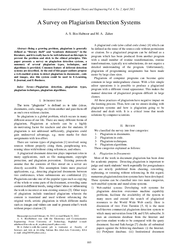 Pdf A Survey On Plagiarism Detection Systems