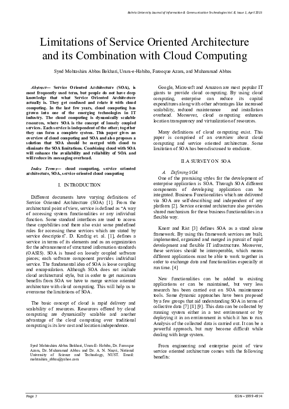 Pdf Limitations Of Service Oriented Architecture And Its Combination With Cloud Computing
