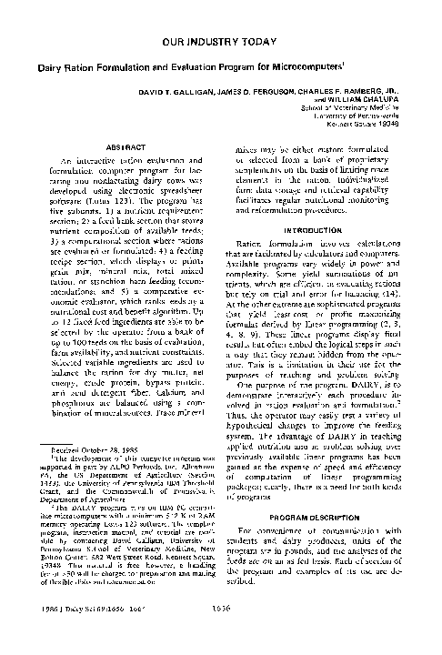 (PDF) Dairy Ration Formulation and Evaluation Program for Microcomputers