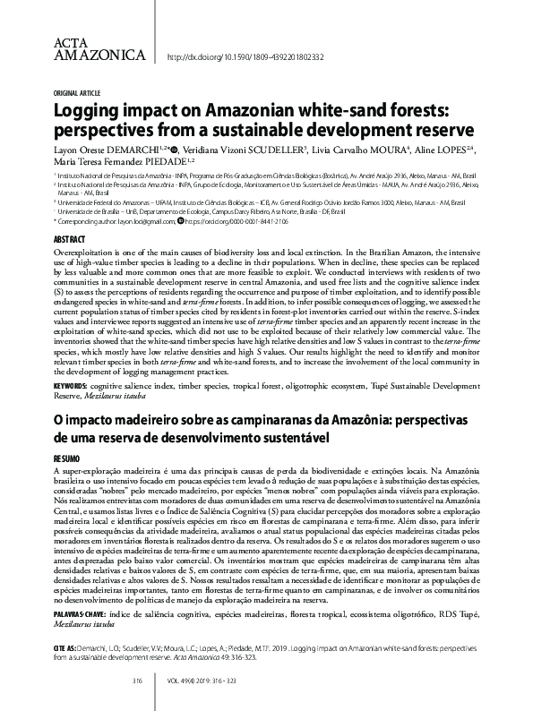 (PDF) Logging impact on Amazonian white-sand forests: perspectives from ...