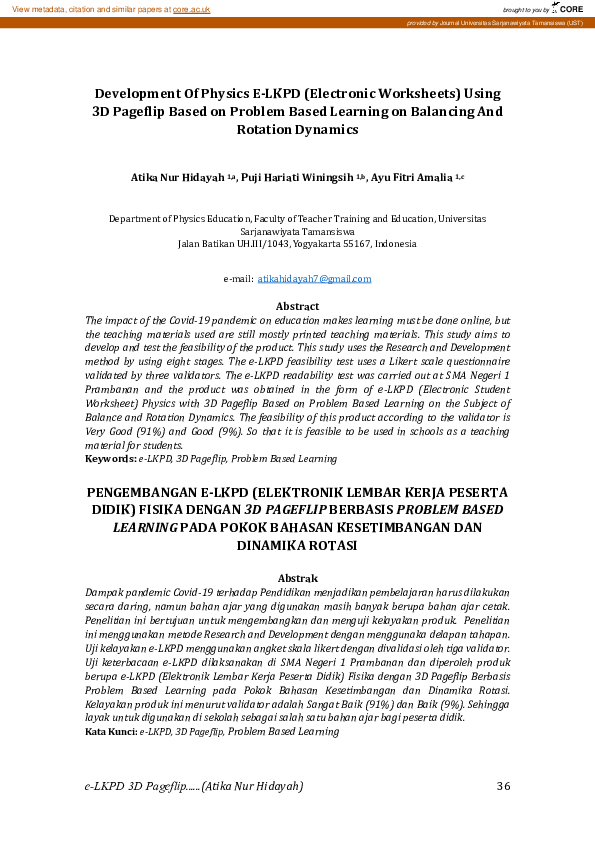 (PDF) Pengembangan E-LKPD (Elektronik Lembar Kerja Peserta Didik) Fisika Dengan 3D Pageflip ...