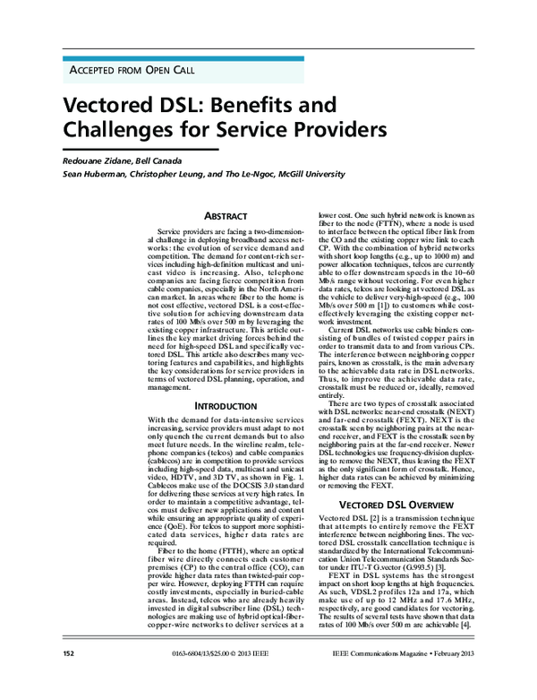 (PDF) Vectored DSL: benefits and challenges for service providers