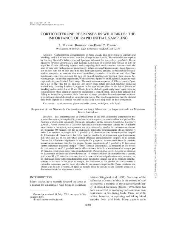 (PDF) Corticosterone Responses in Wild Birds: The Importance of Rapid ...
