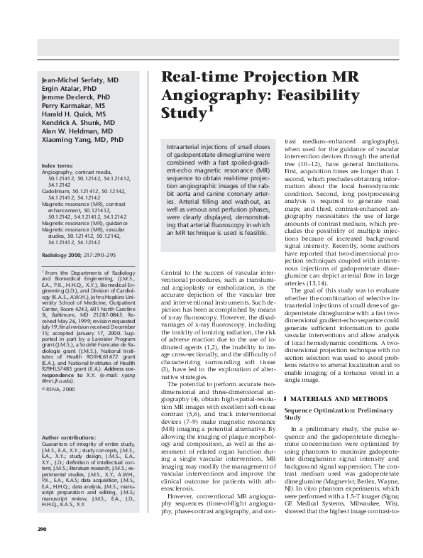 (PDF) Real-time Projection MR Angiography: Feasibility Study