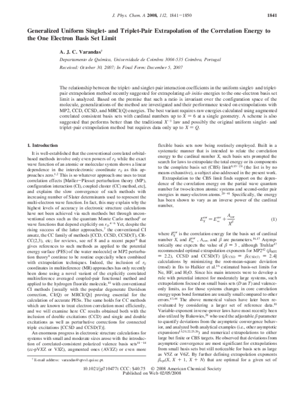 (PDF) Generalized Uniform Singlet- and Triplet-Pair Extrapolation of the Correlation Energy to ...