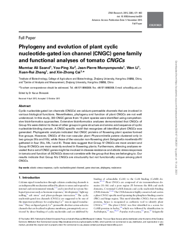 (PDF) Phylogeny and evolution of plant cyclic nucleotide-gated ion ...