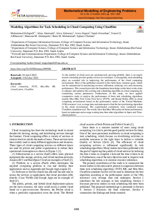 Pdf Modeling Algorithms For Task Scheduling In Cloud Computing Using