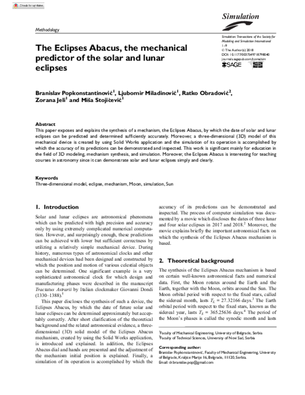 (PDF) The Eclipses Abacus, the mechanical predictor of the solar and ...