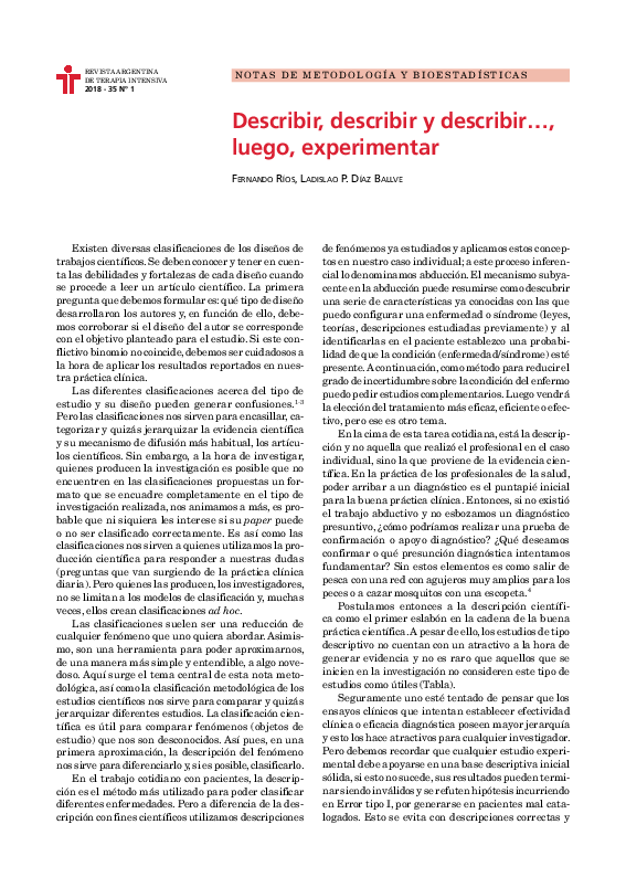 (PDF) Describir, describir y describir…luego experimentar