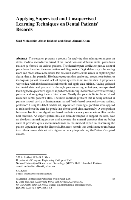(PDF) Applying Supervised and Unsupervised Learning Techniques on Dental Patients' Records