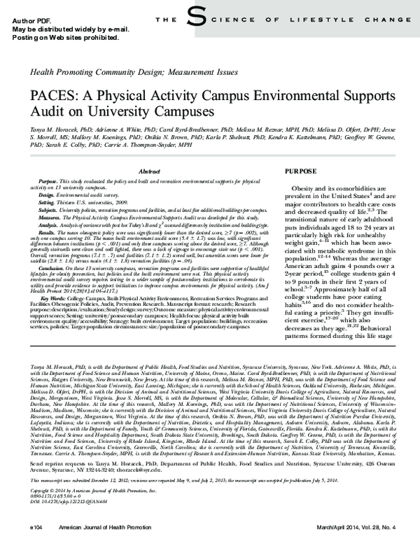 (PDF) PACES: A Physical Activity Campus Environmental Supports Audit on ...