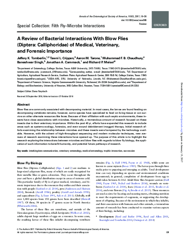 (PDF) A Review of Bacterial Interactions With Blow Flies (Diptera ...