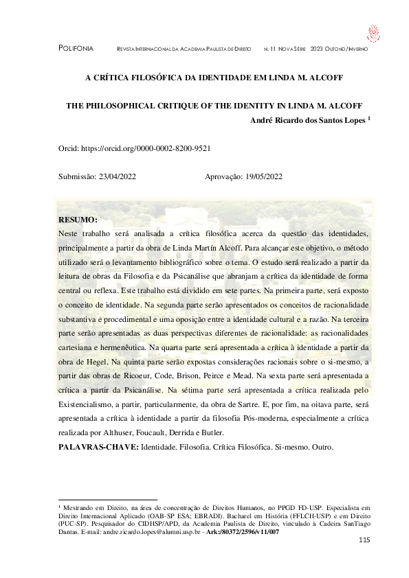 (PDF) A crítica filosófica da identidade em Linda M. Alcoff / The ...