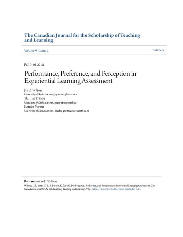 (PDF) Performance, Preference, and Perception in Experiential Learning Assessment