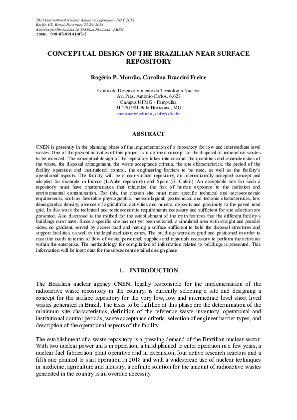 (PDF) Conceptual design of the Brazilian near surface repository