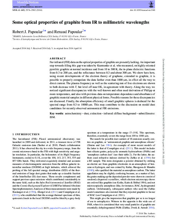 (PDF) Some optical properties of graphite from IR to millimetric ...