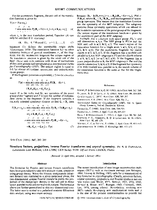 (PDF) Structure factors, projections, inverse Fourier transforms and crystal symmetry