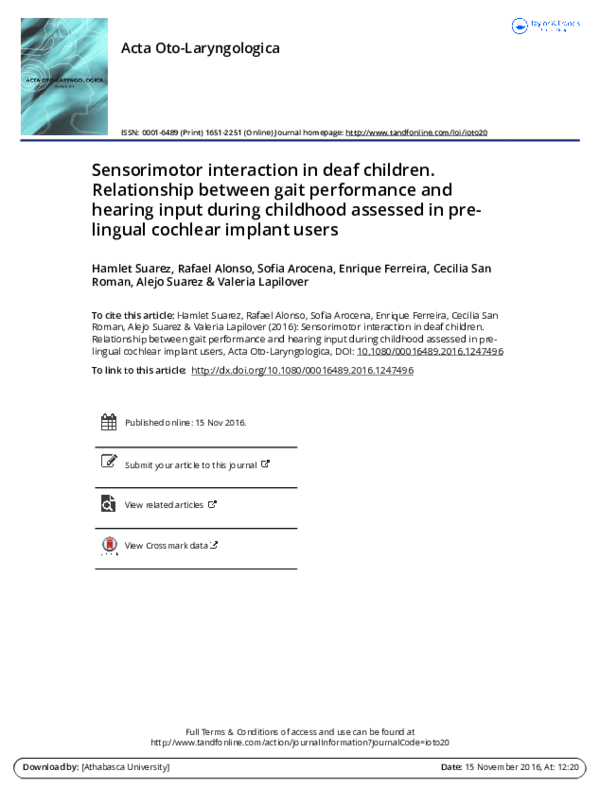 (PDF) Sensorimotor interaction in deaf children. Relationship between gait performance and ...